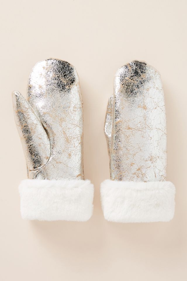 Metallic Faux Fur Mittens | Anthropologie