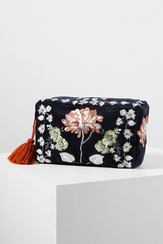 Liza Embroidered Velvet Pouch | Anthropologie