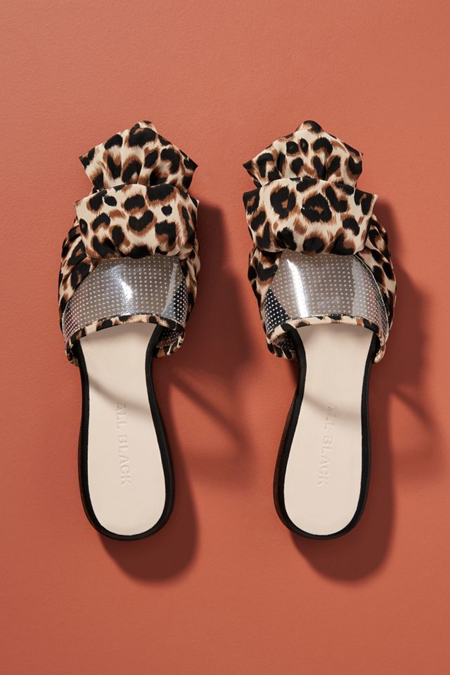 All Black Leopard Ruffled Slides | Anthropologie