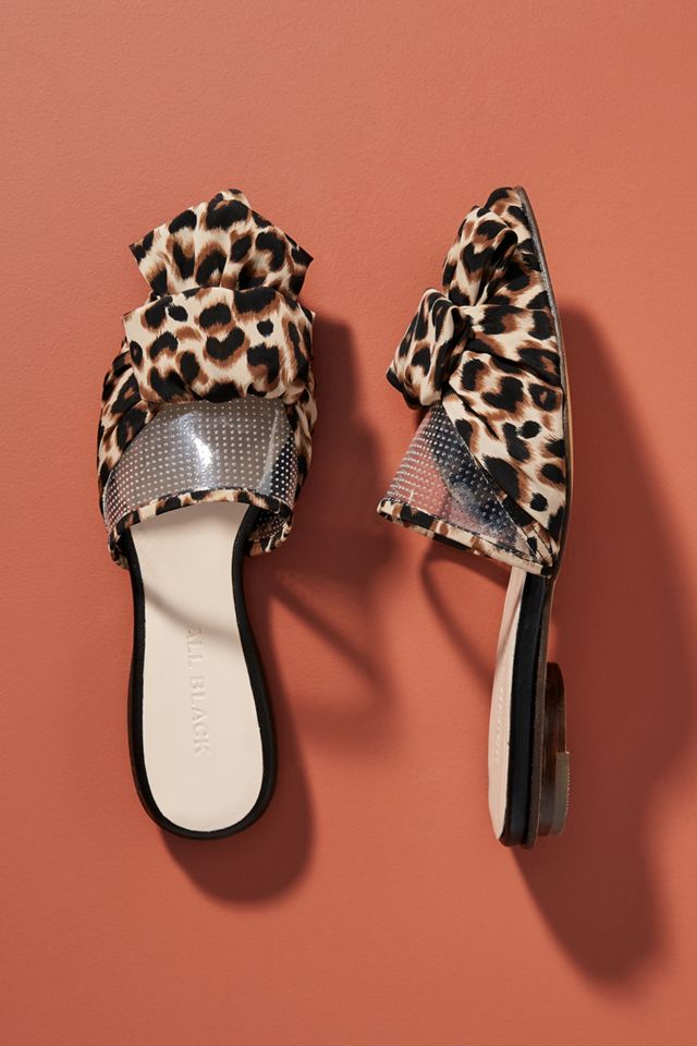 All Black Leopard Ruffled Slides | Anthropologie