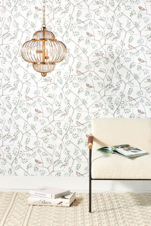 Crossbill Light Blue Floral Bird Wallpaper | AnthroHome