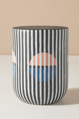 Not Work Related Tide Stripe Ceramic Side Table | AnthroLiving