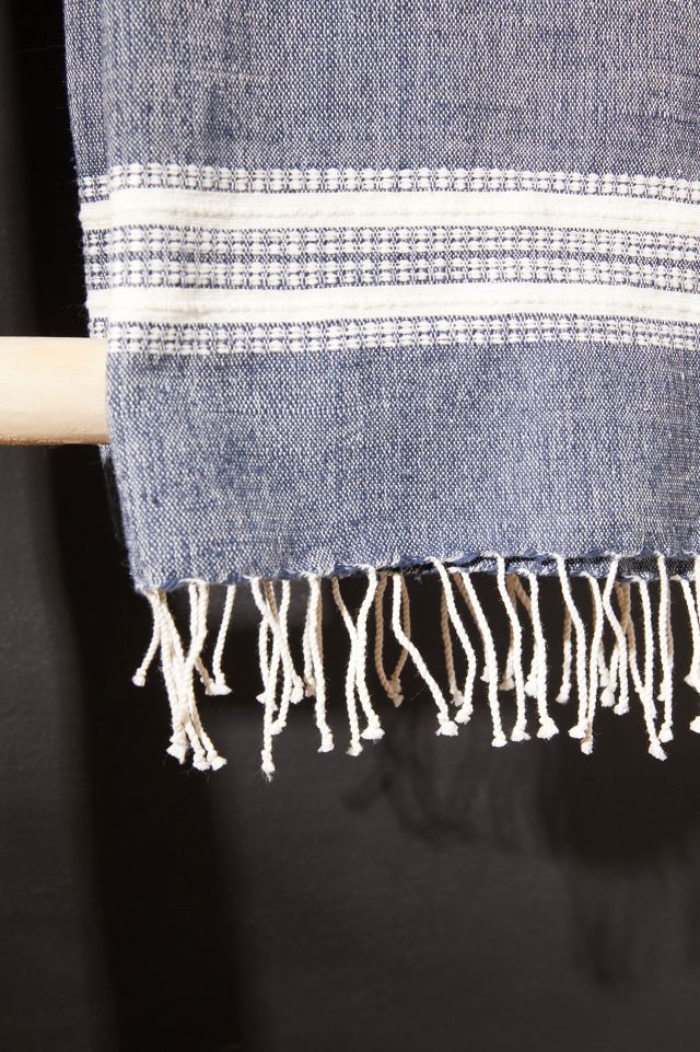 Fringed Cotton Hand Towel, Blue Stripe | Terrain