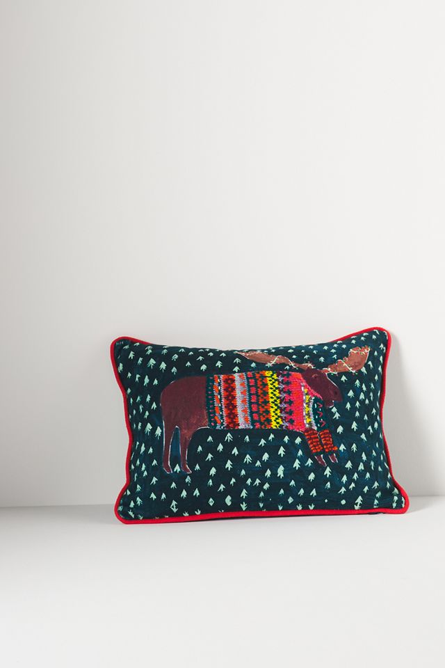 Embroidered Moose Pillow | Anthropologie