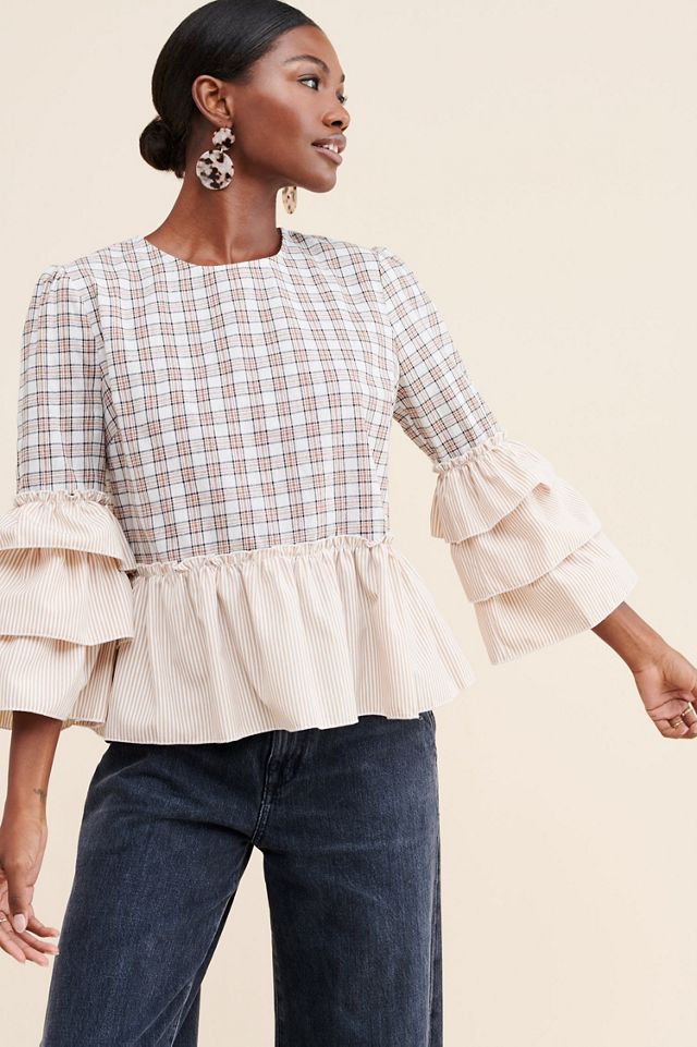 English Factory Tiered Ruffle Sleeve Top | Anthropologie