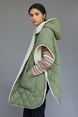 Faux Fur-Lined Quilted Cape | Anthropologie
