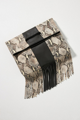 Snake-Printed Fringed Clutch | Anthropologie