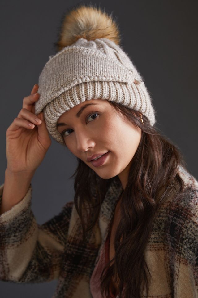 Faux Fur Pommed Face Mask Beanie | Anthropologie