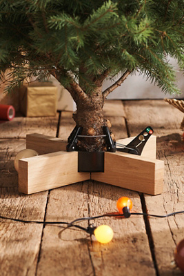 Oak + Steel Foot Pedal Christmas Tree Stand | AnthroLiving