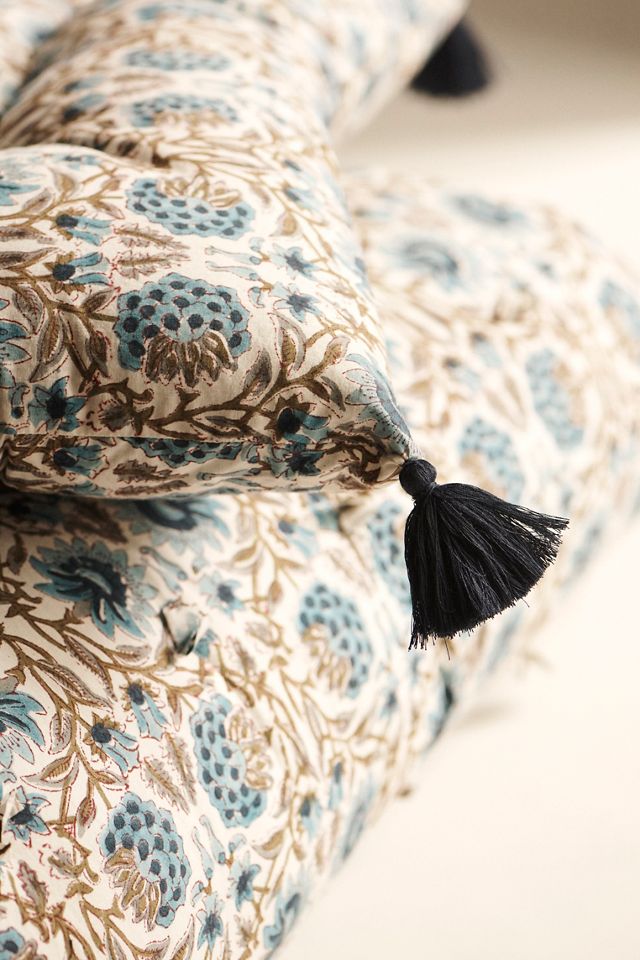 Block Print Cotton Cushion, Topaz Florals | Terrain
