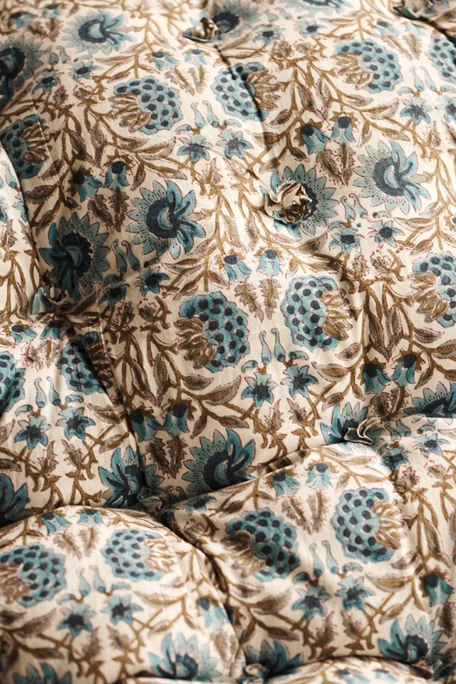 Block Print Cotton Cushion, Topaz Florals | Terrain