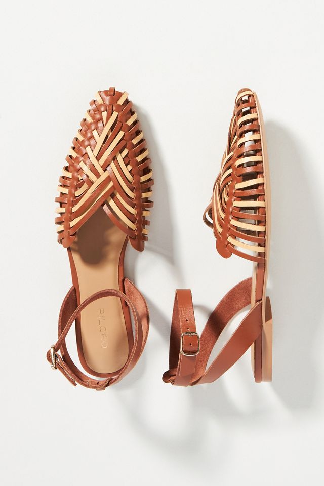 Pilcro Woven Leather Ankle Strap Sandals | Anthropologie