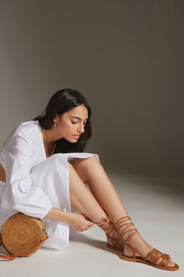 Pilcro Woven Tie-Up Gladiator Sandals | Anthropologie