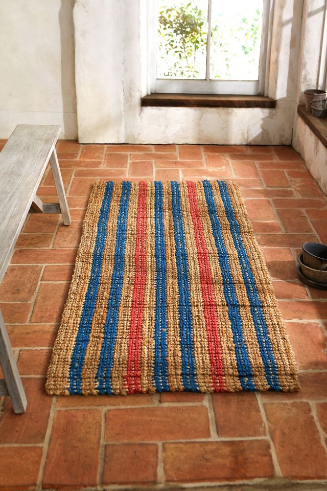 Blue + Orange Stripe Jute Rug | Terrain