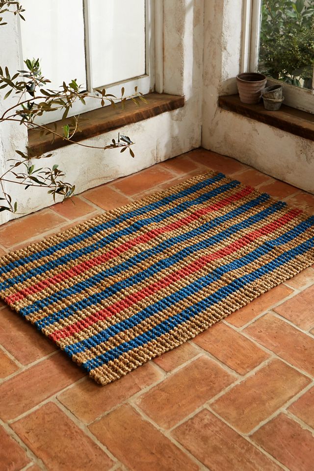 Blue + Orange Stripe Jute Rug | Terrain