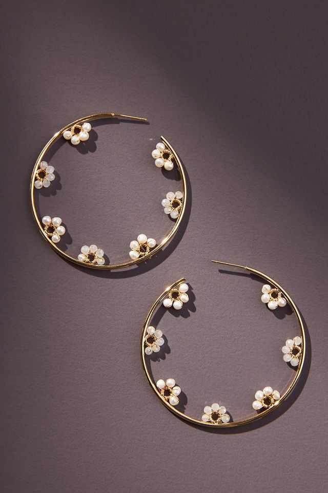 Floral-Inlay Hoop Earrings | Anthropologie