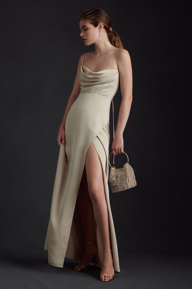 BHLDN Remy Cowl-Neck Faux-Wrap Satin Gown | Anthropologie