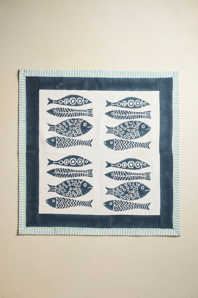 Fish Block Print Napkins, Set of 4 | Anthropologie