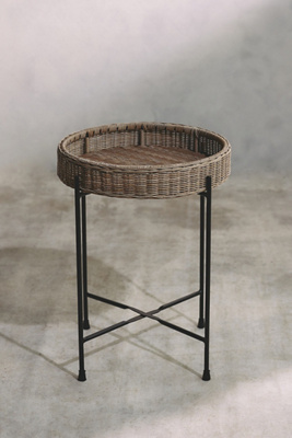 Wicker Basket Iron Side Table | AnthroLiving