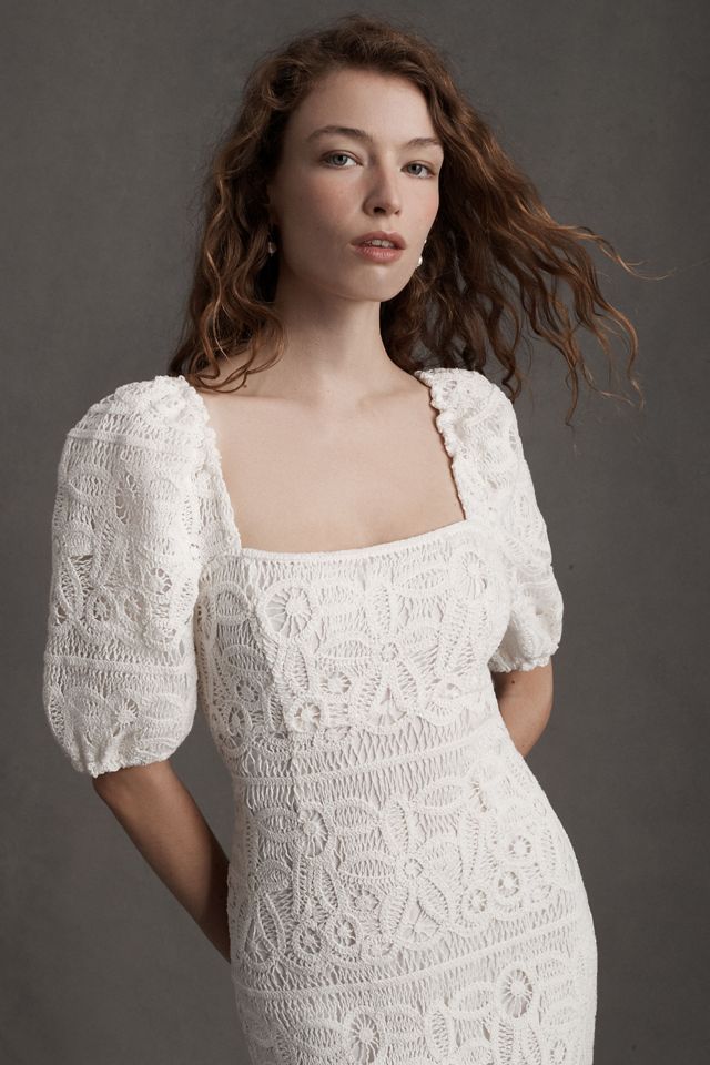 Saylor Keaton Puff Sleeve Crochet Lace Midi Dress Anthropologie