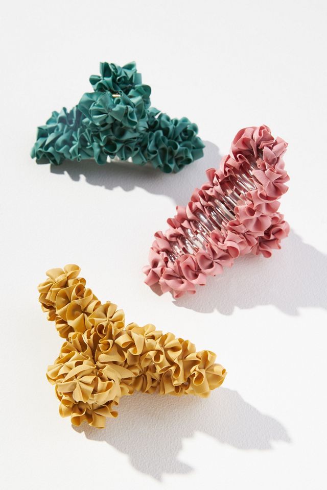 Set of Three Ruffled Hair Clips | Anthropologie