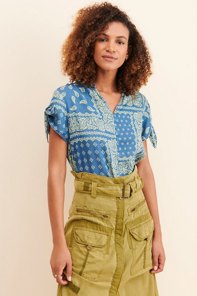 Current Air Border Print Blouse | Anthropologie