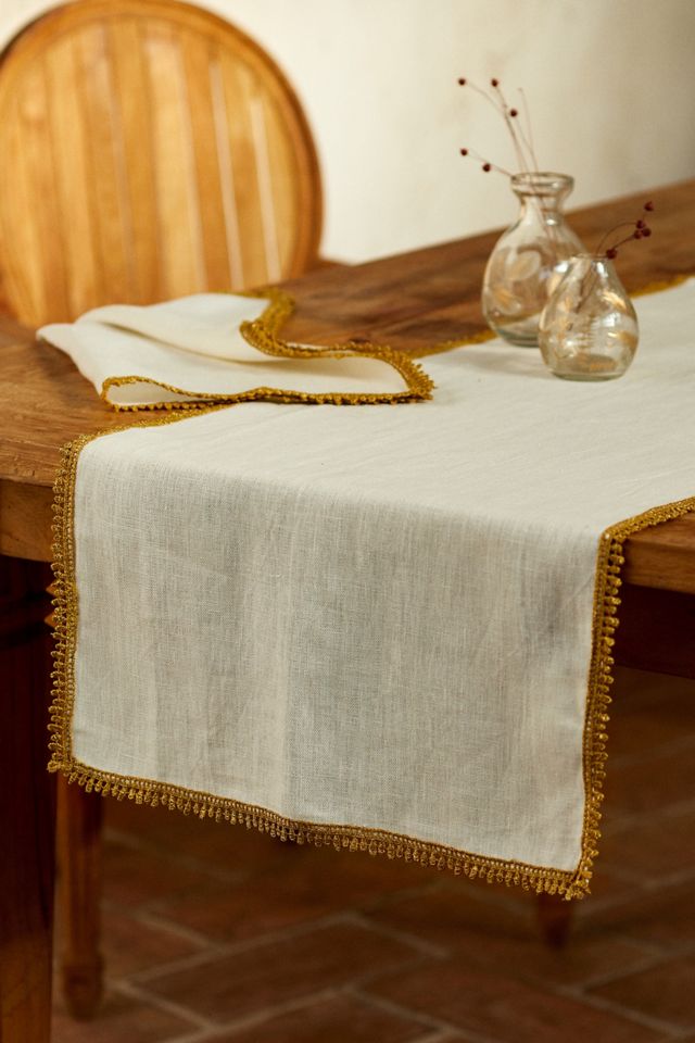 Gilded Fringe Linen Runner | Terrain