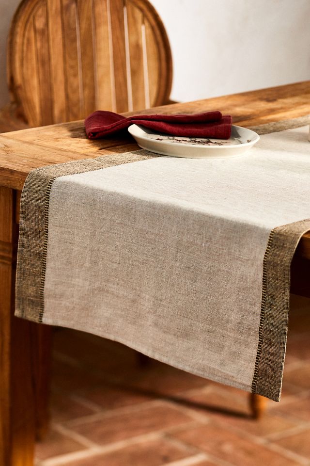 Golden Border Linen Runner | Terrain