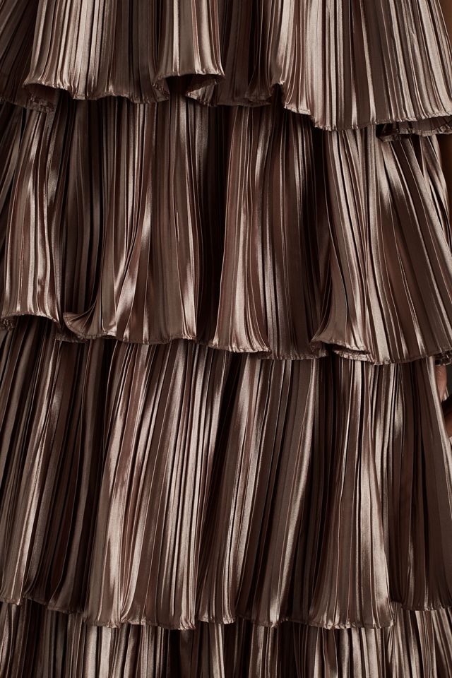 Bhldn By Carly Cushnie Brenna Tiered Pleated V Neck Cutout Midi Dress