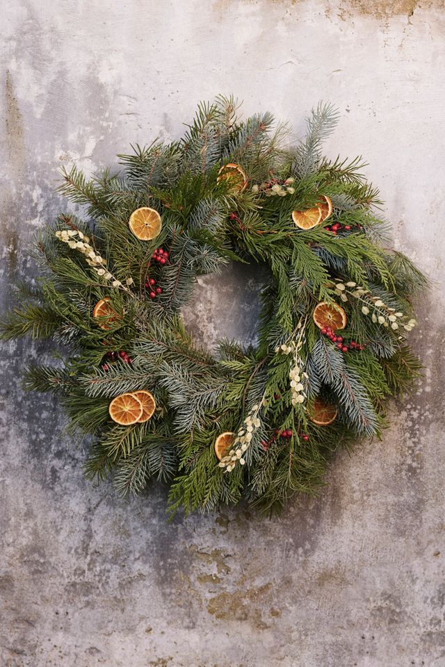 Fresh Noble Fir, Cedar + Orange Wreath | AnthroLiving