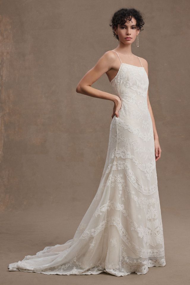 Bhldn Gaspard Straight Neck Lace Wedding Gown Anthropologie