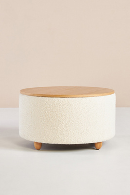 Bouclé Louise Wood-Topped Storage Ottoman | AnthroLiving