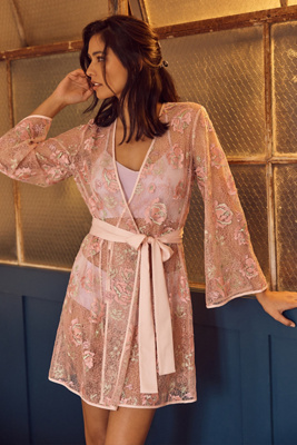 Rya Collection Michelle Sheer Floral Lace Robe In Pink | ModeSens