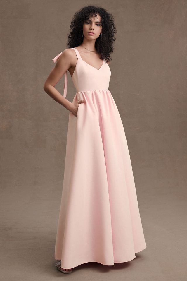 BHLDN Elanor Shoulder-Tie V-Neck Taffeta A-Line Gown | Anthropologie