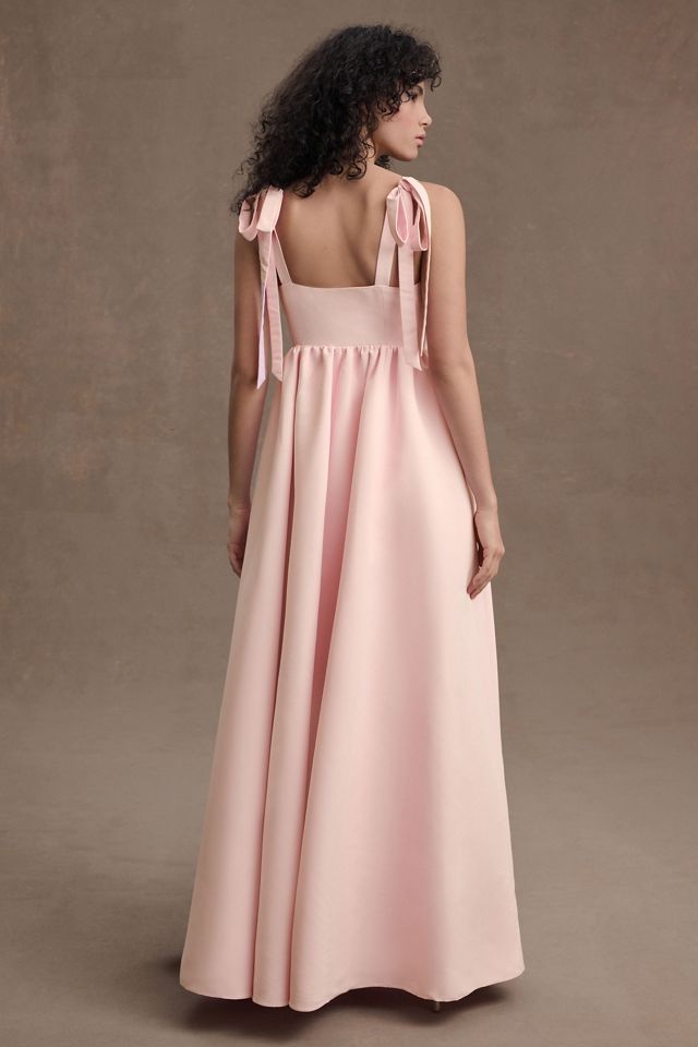 Bhldn Elanor Shoulder Tie V Neck Taffeta A Line Gown Anthropologie