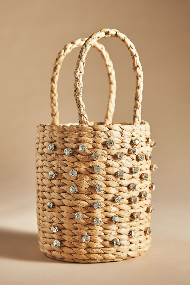 Embellished Raffia Bucket Bag | Anthropologie