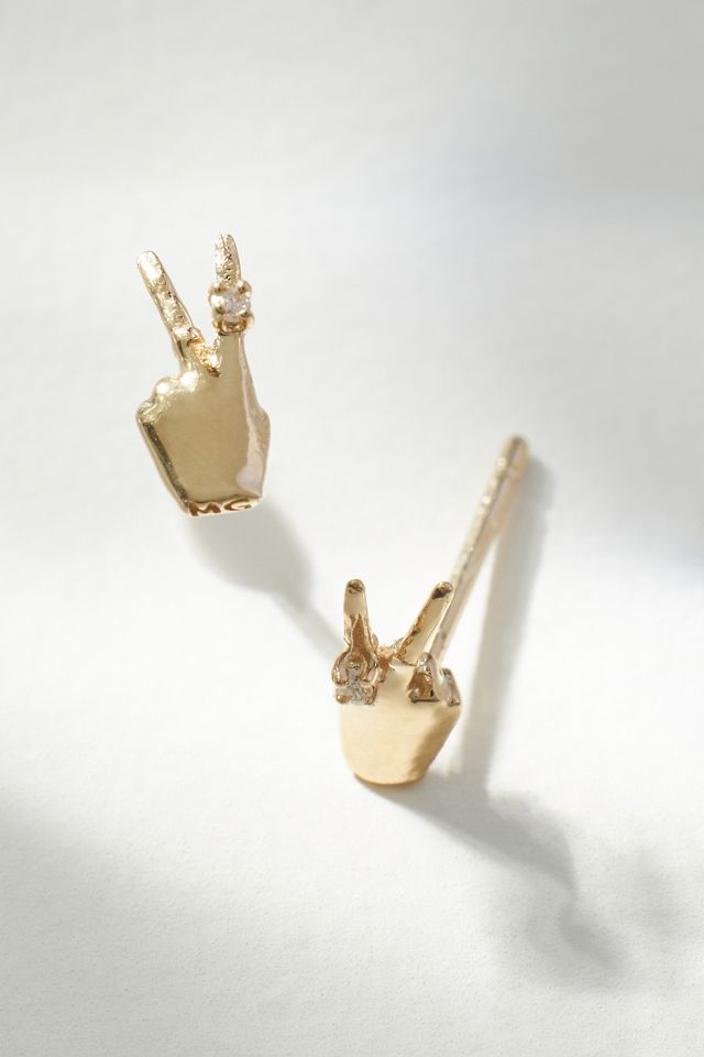 Maura Green 14k Gold Peace Ladyfinger Earrings | Anthropologie