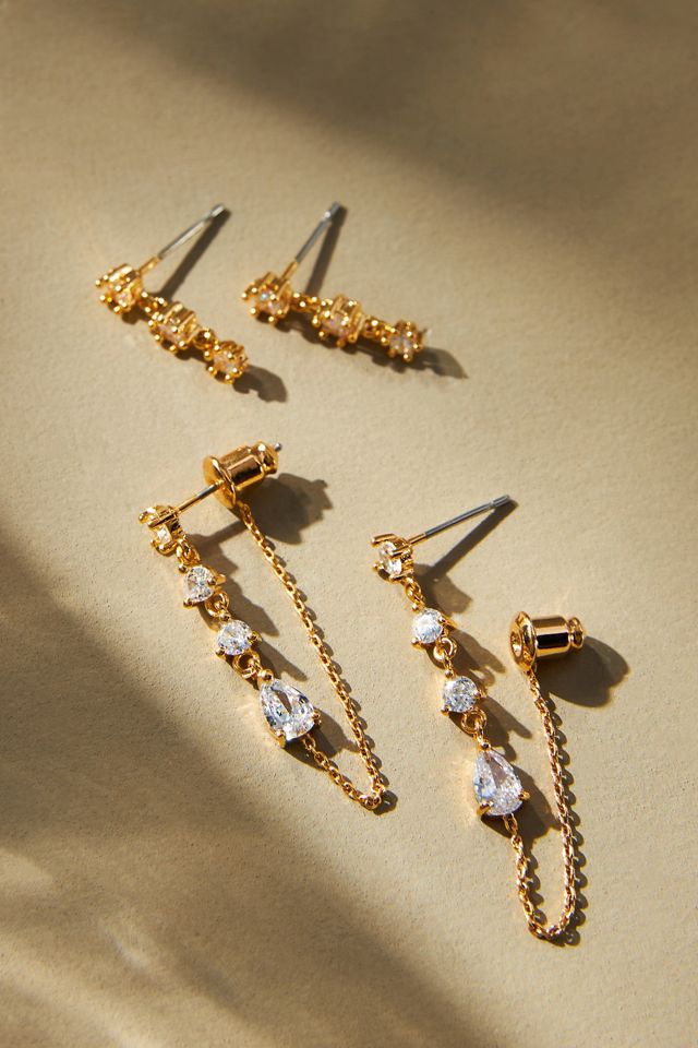 Set of Two Crystal Chain Earrings | Anthropologie