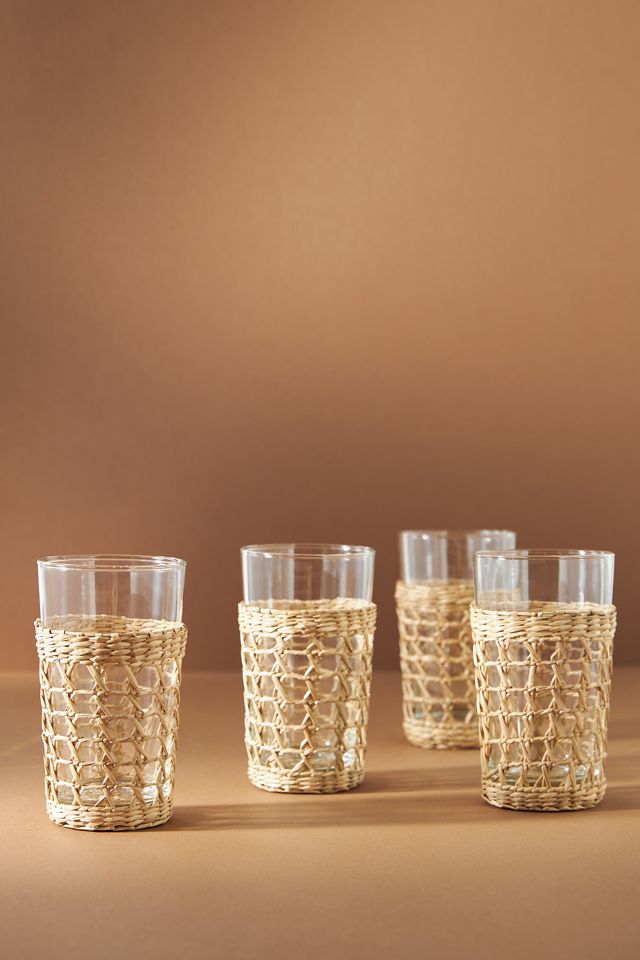 Set of 4 Rattan-Wrapped Highball Glasses | Anthropologie UK