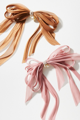 Set of Two Pearl-Embellished Bows | Anthropologie