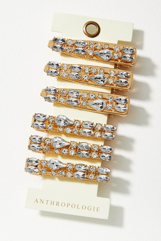 Set of Six Crystal Studded Hair Clips | Anthropologie