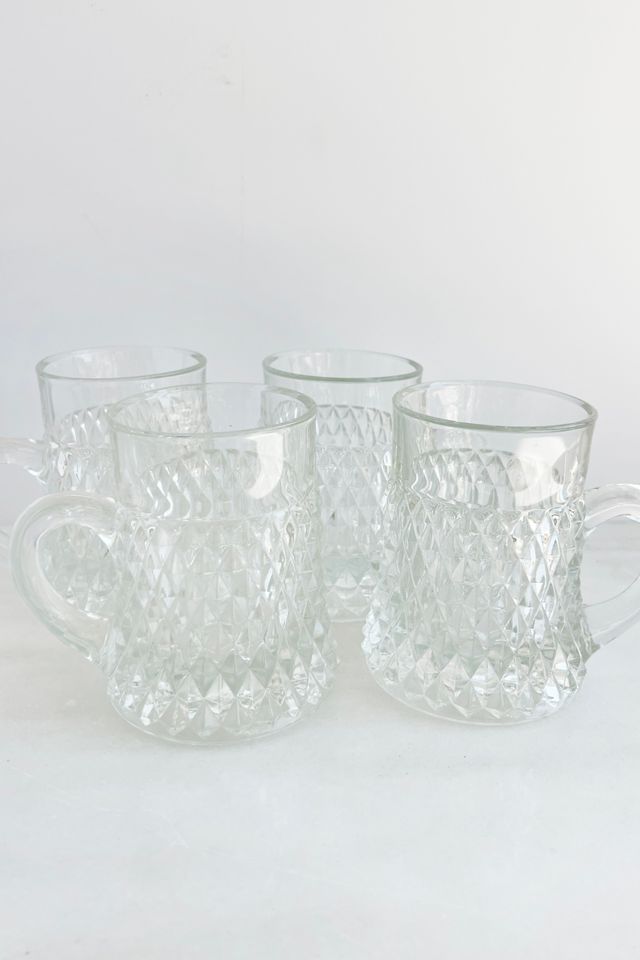 Old Flame Candle Co. Vintage 1960s Clear Cut Diamond Point Glass Mugs ...