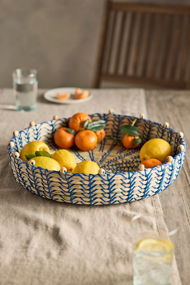 Woven Colorful Seagrass Tray with Beads | AnthroLiving