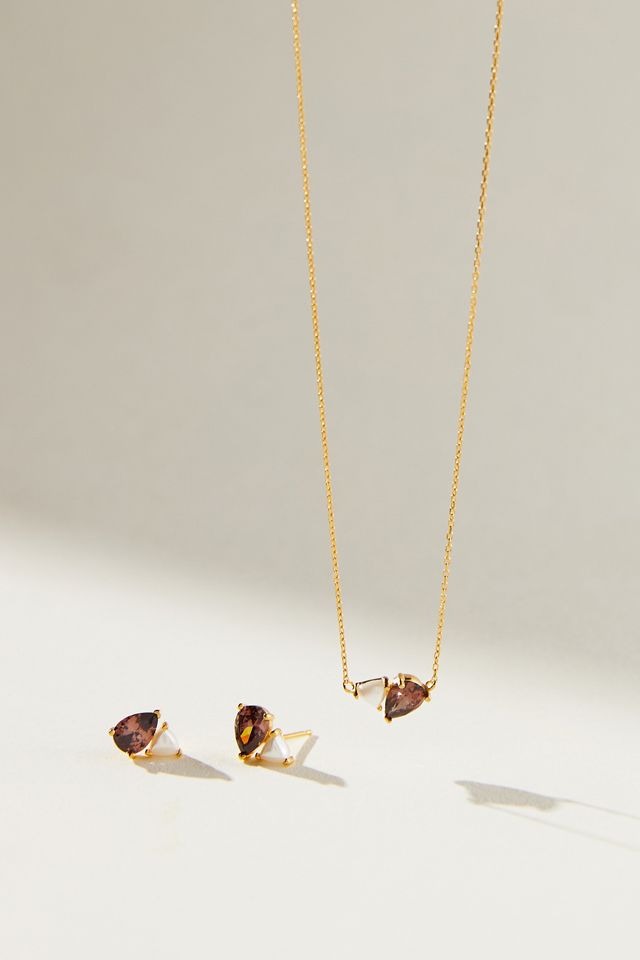 14k Gold Birthstone Necklace and Earrings Set | Anthropologie