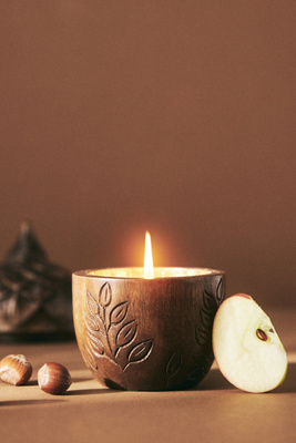 Small Spiced Acorn Leaf Wooden Acorn Candle | AnthroLiving