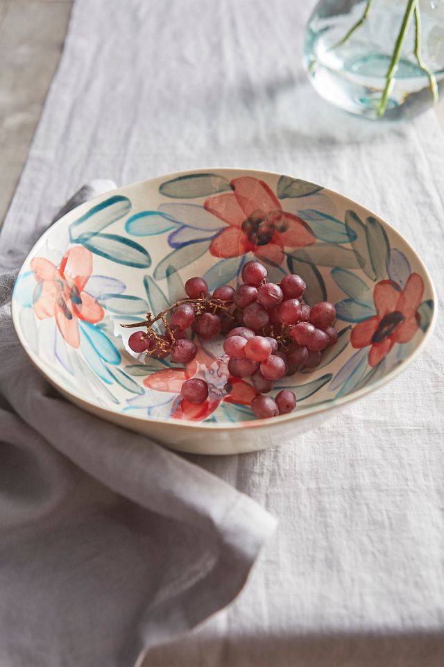 Peachy Floral Round Serving Bowl | AnthroLiving