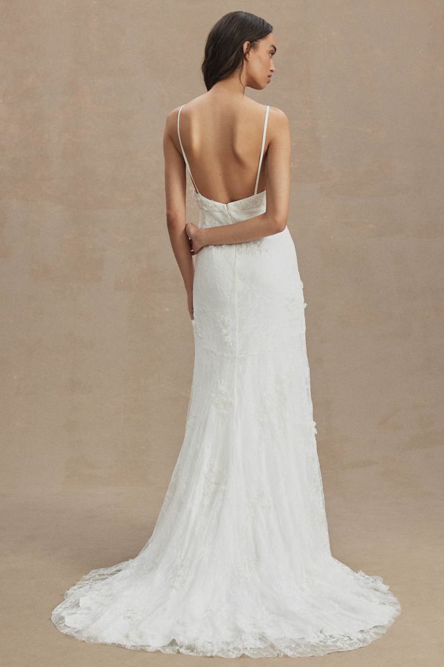 Bhldn Meadow V Neck Floral Appliqué Sheath Wedding Gown Anthropologie