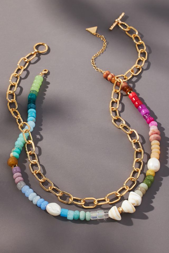 Layered Beaded Paperclip Necklace | Anthropologie
