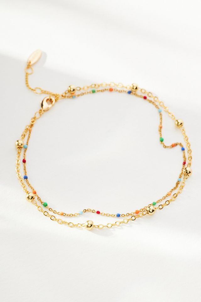 Beaded Double Chain Anklet | Anthropologie