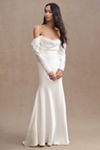 Watters Garance Off-Shoulder Satin Sheath Wedding Gown | Anthropologie